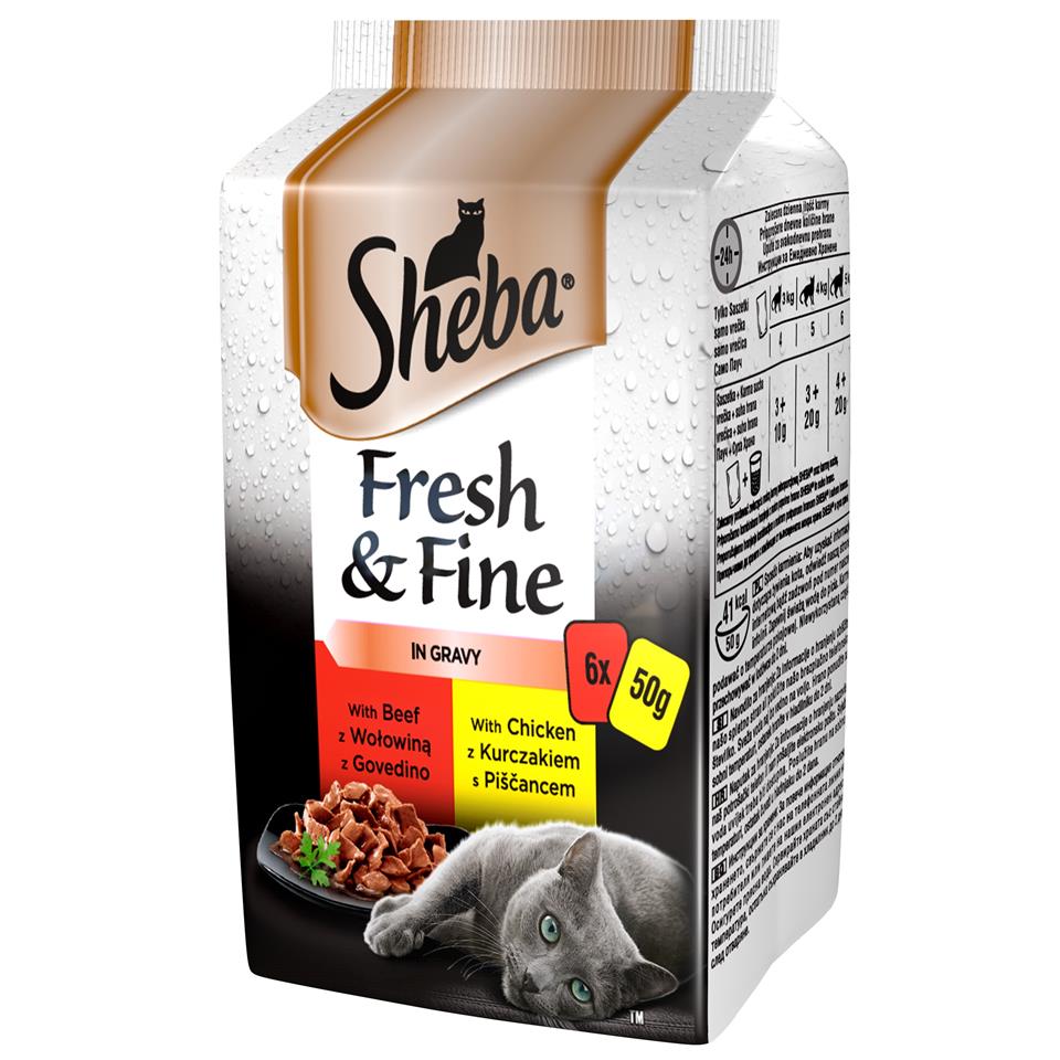 SHEBA Fresh & Fine 72x50g avec du bœuf, avec du poulet en sauce | Fera.fr
