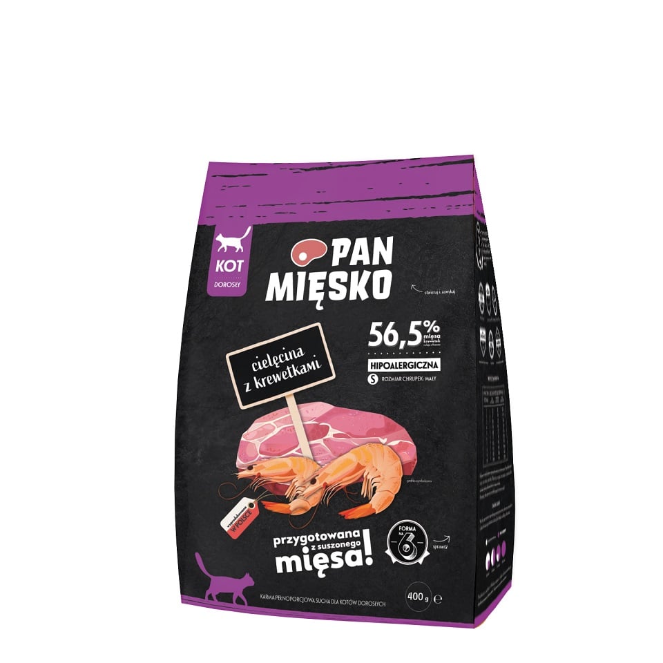 PAN MIĘSKO - Veau et crevettes pour chats adultes - 400g | Fera.fr