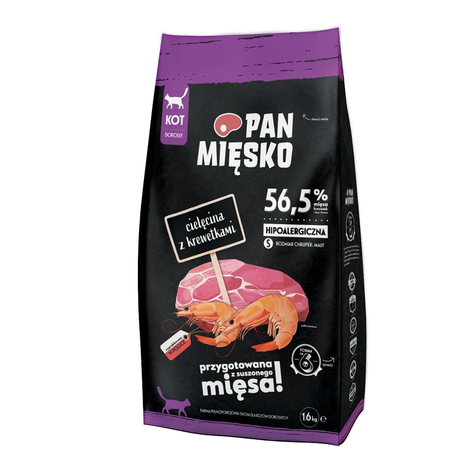 PAN MIĘSKO - Veau et crevettes pour chats adultes - 1,6kg | Fera.fr