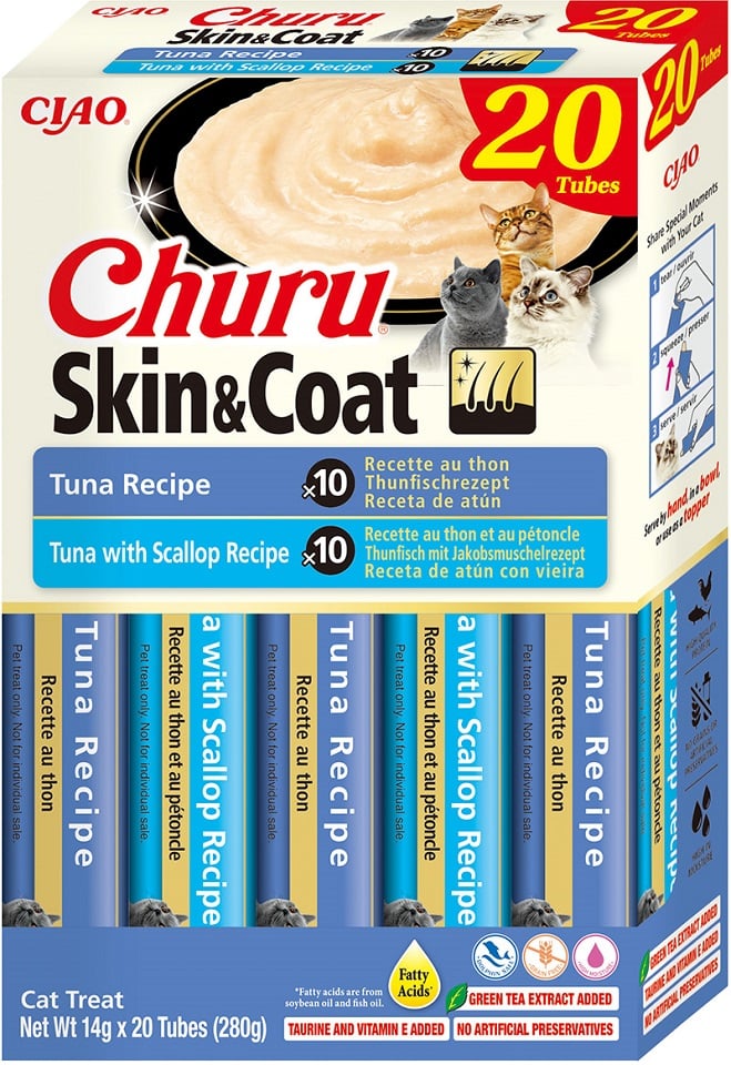 INABA Churu Cat Skin Coat 20x14g thon, thon et coquilles Saint-Jacques ...