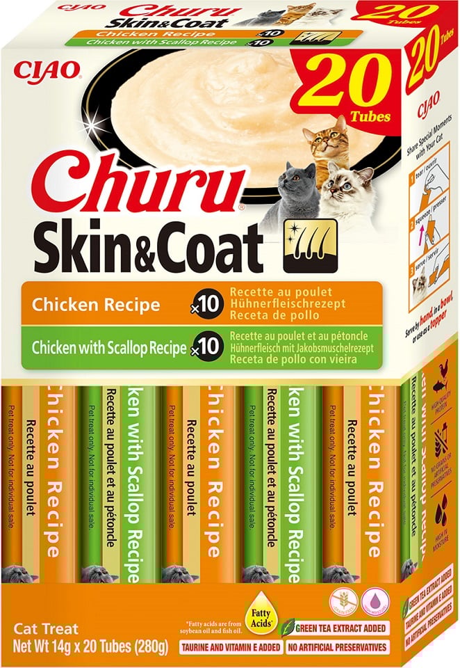 INABA Churu Cat Skin Coat 20x14g poulet, poulet et coquilles Saint-Jacques, un délice crémeux ...