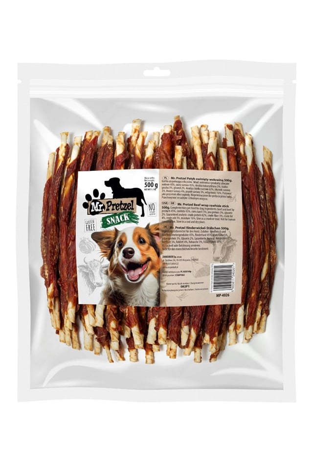 MR. PRETZEL Bâton enroulé de viande de boeuf 500 g friandise pour chien ...