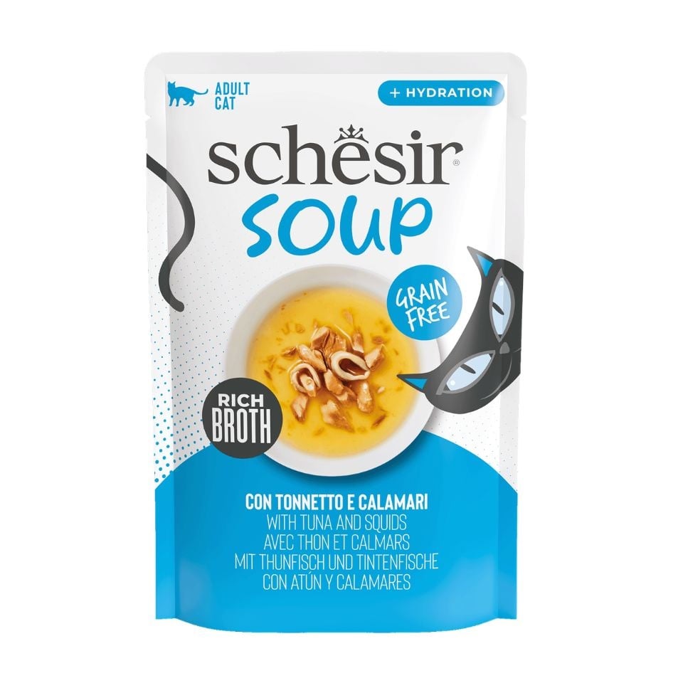 SCHESIR Soup Thon aux calamars, soupe complémentaire pour chats, 40 g ...
