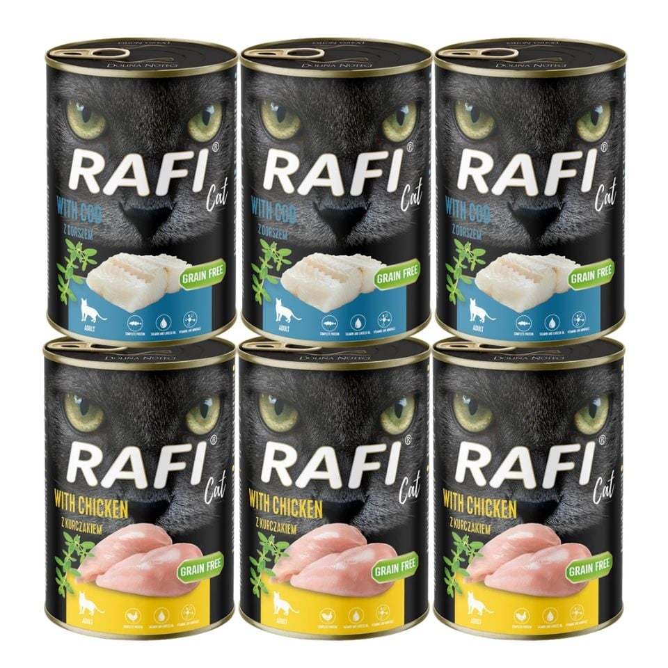 RAFI Cat Adult Mix aux saveurs de morue et de poulet, nourriture humide ...